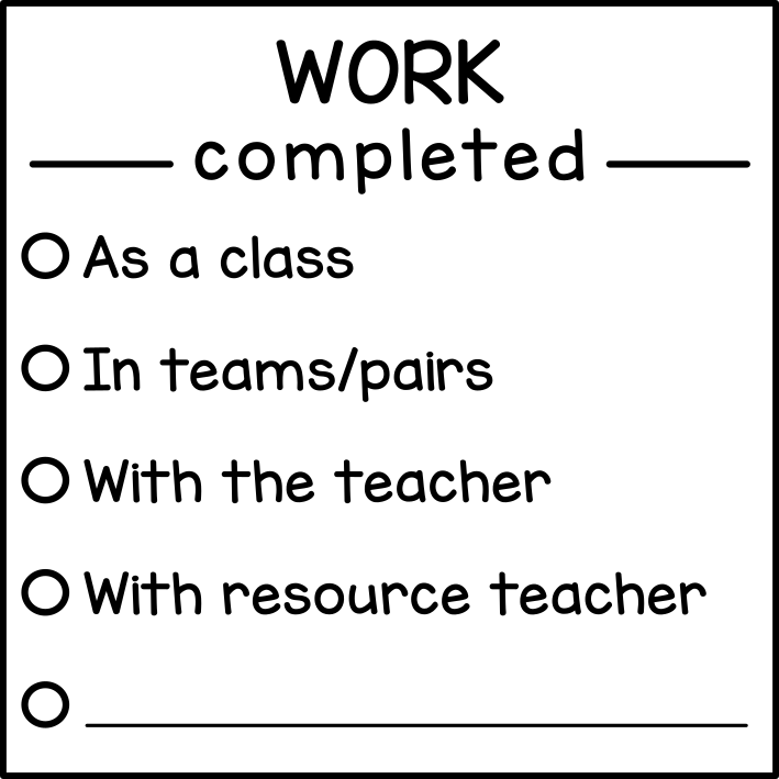 Work completed (checklist) – Dans ma classe