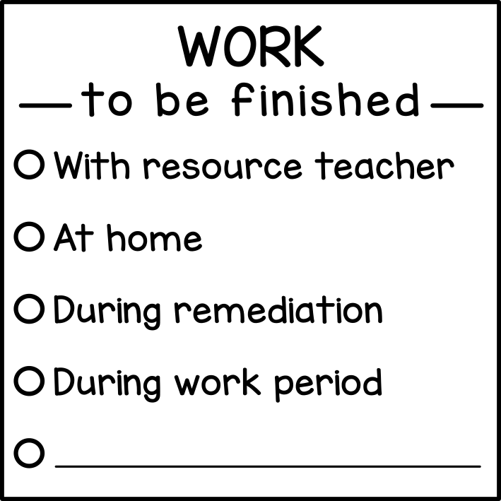Work to be finished (checklist) – Dans ma classe